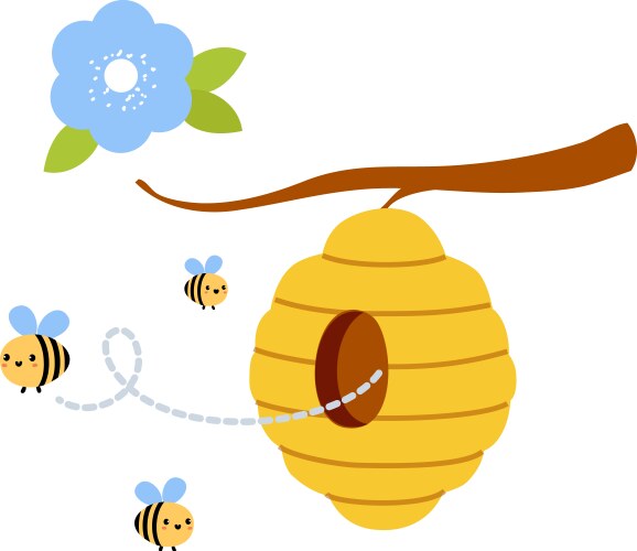 Bees flying around a beehive Royalty Free Vector Image