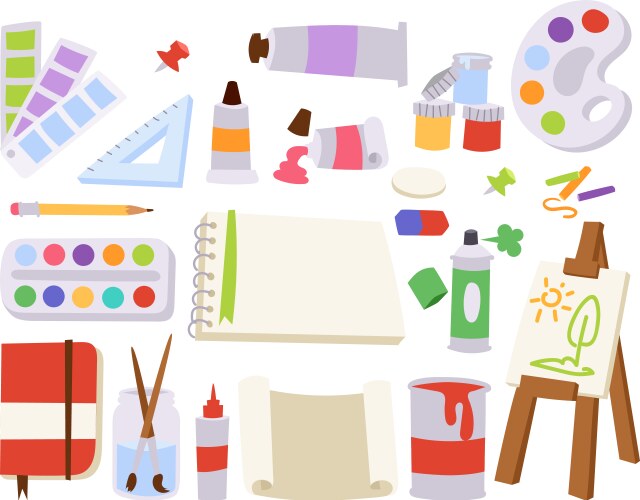 Painting tools elements cartoon colorful Vector Image