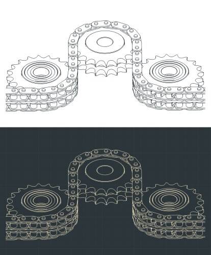 Chain drive and gears drawings Royalty Free Vector Image