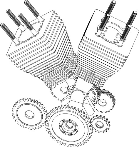 Monochrome engine of motorcycle Royalty Free Vector Image