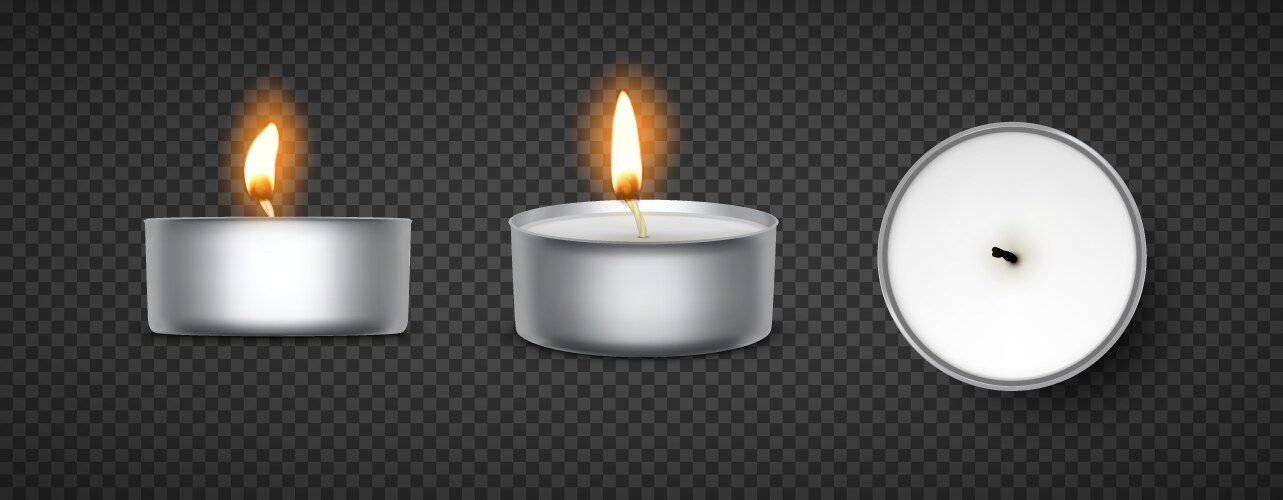 Set of realistic white candles with fire Vector Image