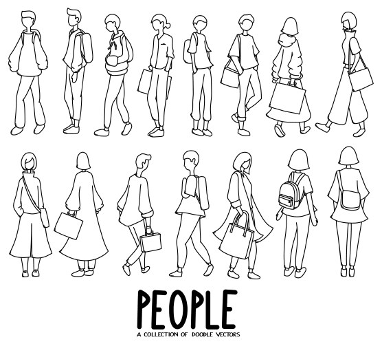 People doodle set drawing sketch Royalty Free Vector Image