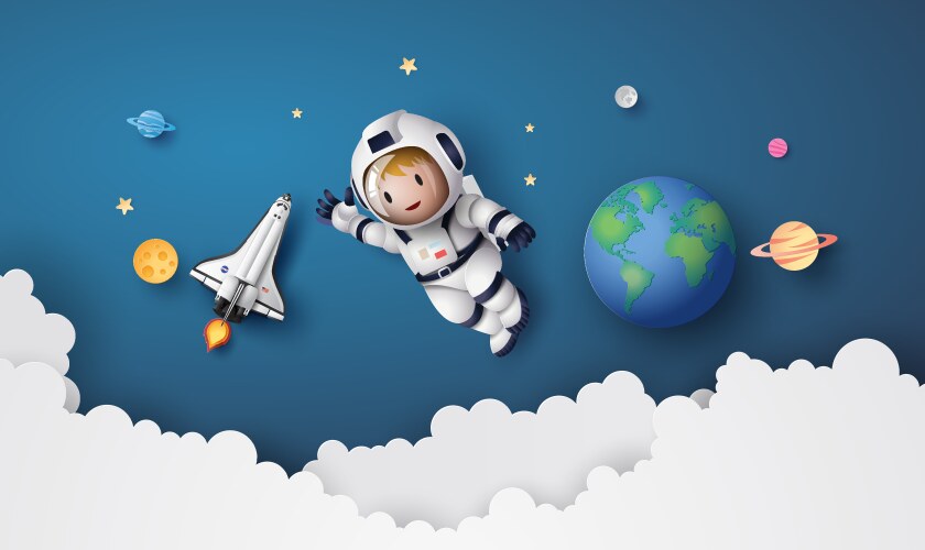 Astronaut floating in stratosphere paper art Vector Image