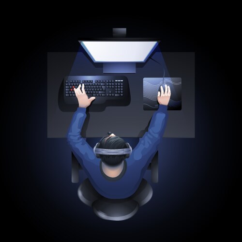 Guy playing the computer Royalty Free Vector Image