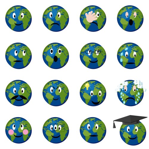 Earth globe emoticons Royalty Free Vector Image