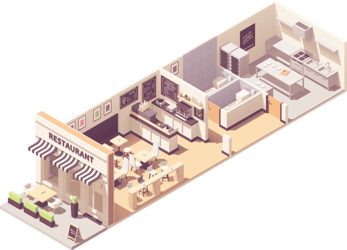 Isometric low poly self service restaurant Vector Image