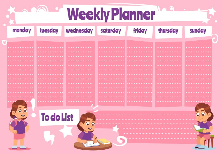 Kid weekly planner children cute calendar weeks Vector Image