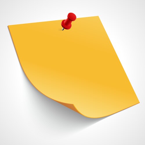 Yellow paper with pin on white background Vector Image
