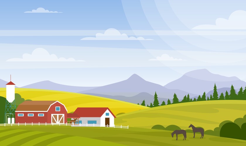 Farm landscape with green Royalty Free Vector Image