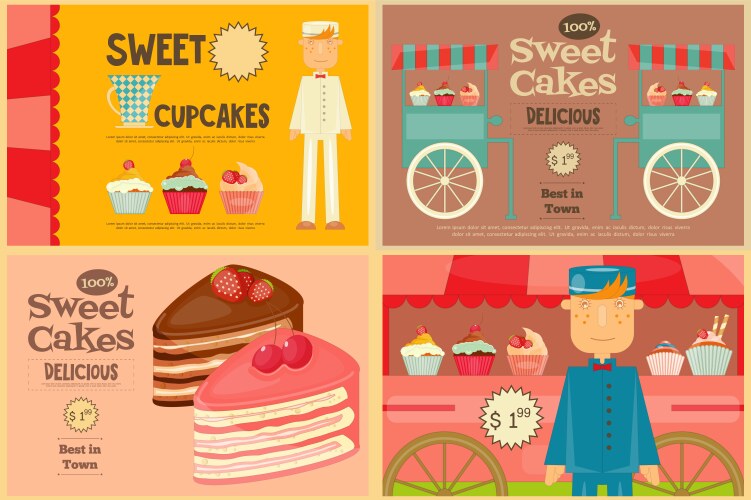 Sweets and desserts posters set Royalty Free Vector Image