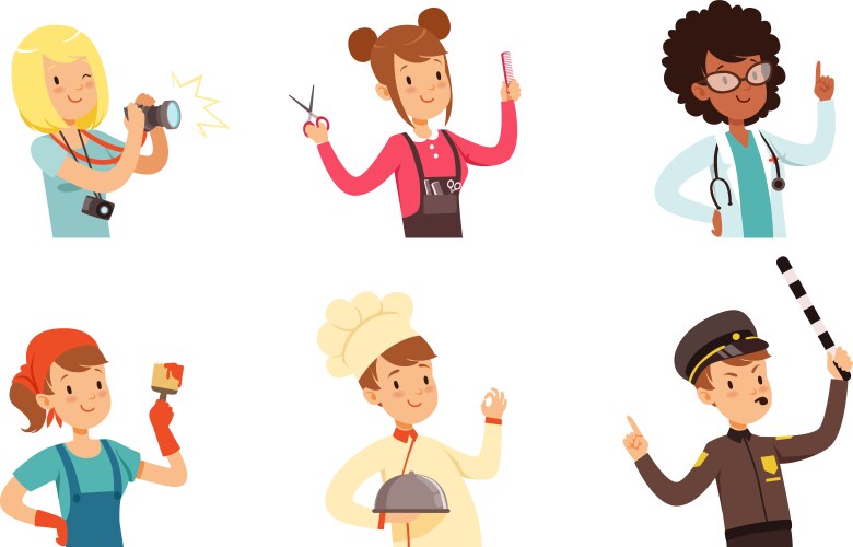 Kids different professions set teacher doctor Vector Image