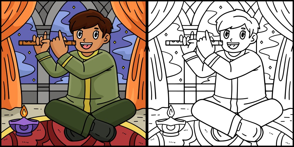 Diwali Parent and Child with Candles - Coloring Pa