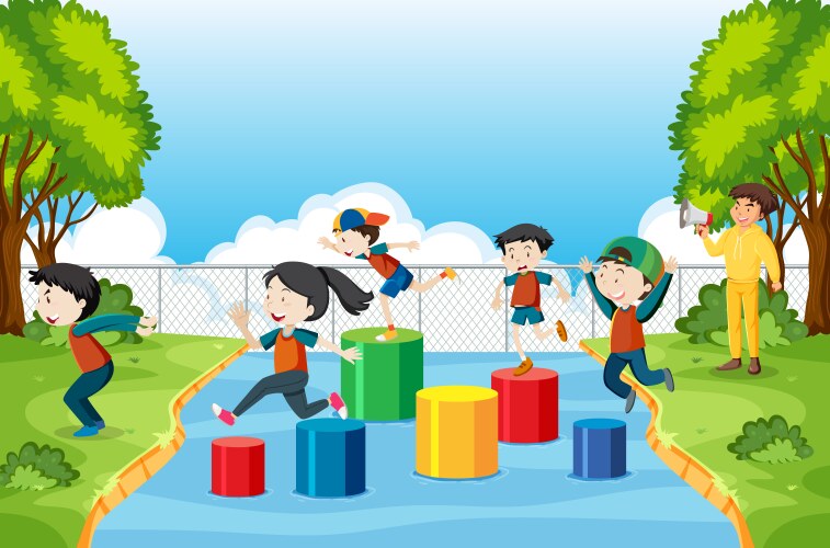 Kids playing red light green game Royalty Free Vector Image