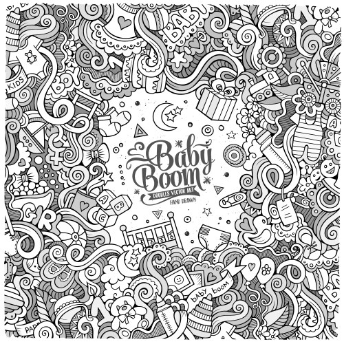 Cartoon doodles baby boom frame Royalty Free Vector Image