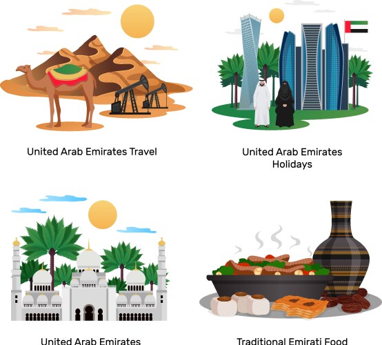 Uae travel concept map flat icons design Vector Image
