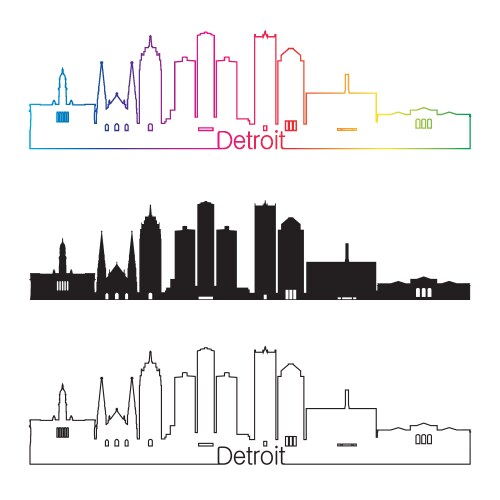 Detroit skyline linear style with rainbow Vector Image