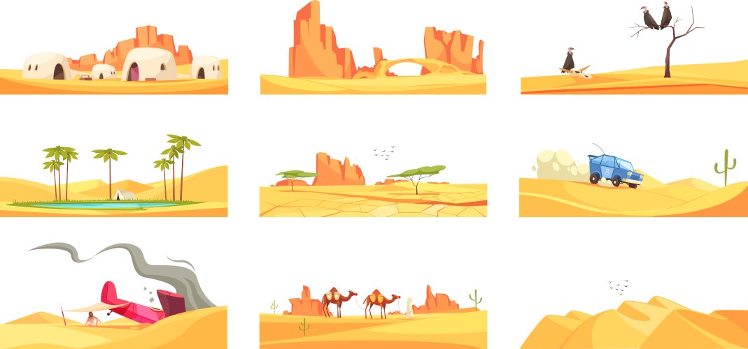 Desert sand dunes with cactus landscape Royalty Free Vector