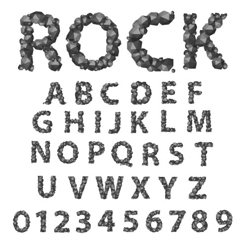 Rock font alphabet of stones abc made lithic Vector Image