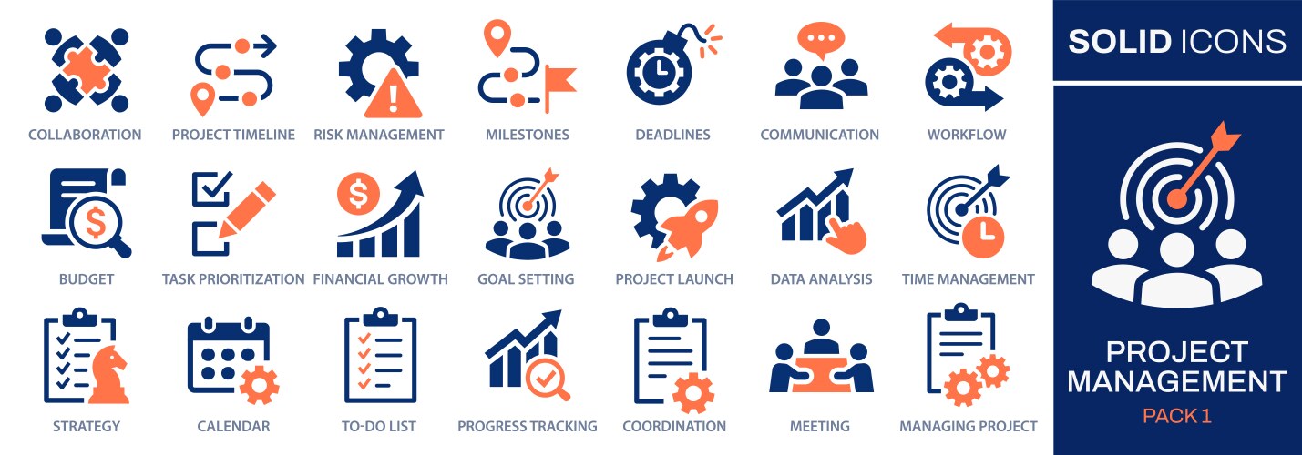 Project management icons such as collaboration Vector Image