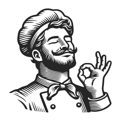 Chef gesturing perfect taste engraving Royalty Free Vector