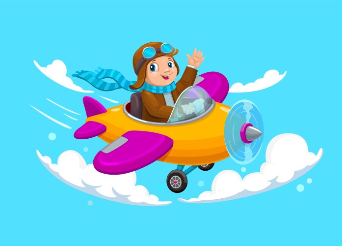 Cartoon plane with pilot flying over the earth Vector Image