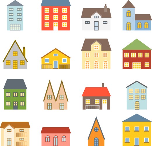 Retro flat house icons and symbols set Royalty Free Vector
