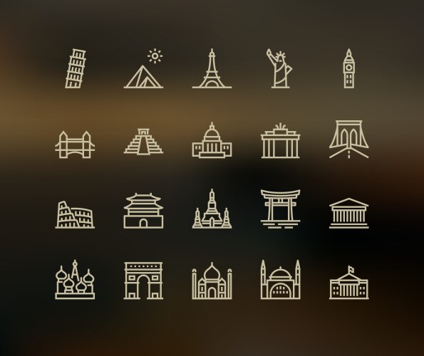 Set of mumbai monuments in silver lines icons Vector Image