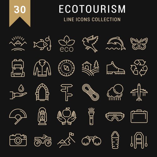 Sustainable tourism icons dark or night mode set Vector Image