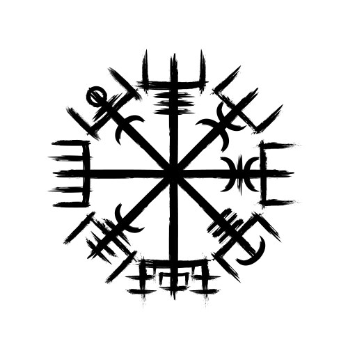 Vegvisir scandinavian symbol and runes grunge Vector Image
