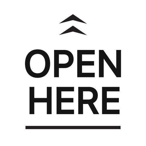 Open here sticker circle shape pink color Vector Image