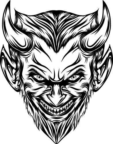 Devil with long horns and scare face Royalty Free Vector