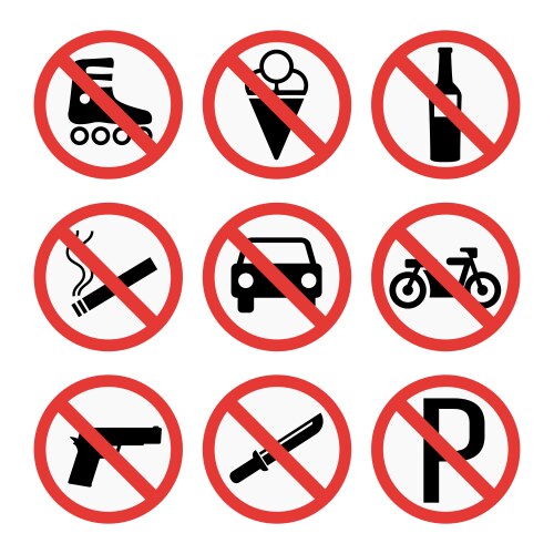 Prohibition signs set safety on white background – Royalty-Free Vector ...