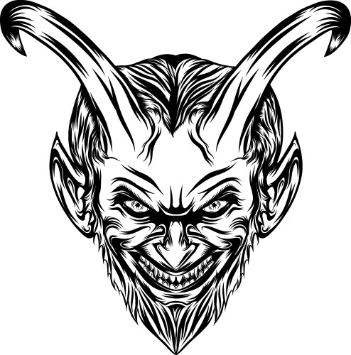 Devil with long horns and scare face Royalty Free Vector
