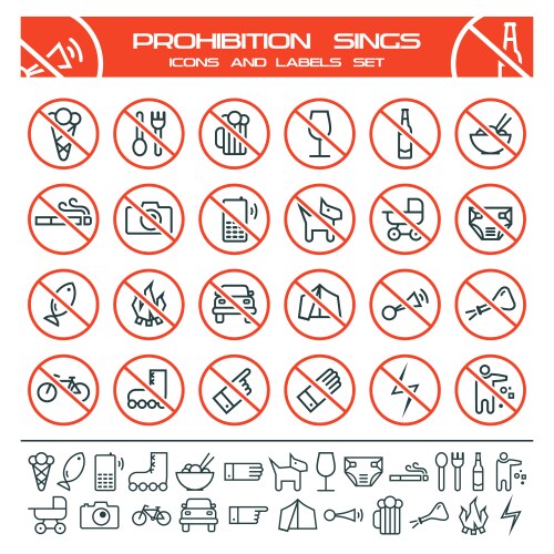 Prohibition signs icon set Royalty Free Vector Image