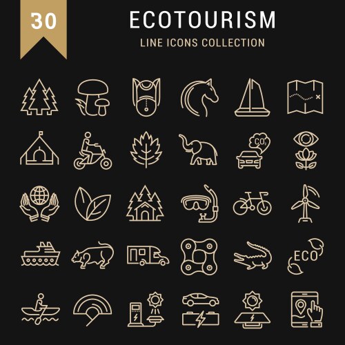 Sustainable tourism icons dark or night mode set Vector Image