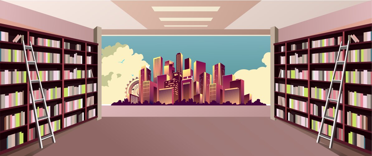 Cartoon library bookshelf Royalty Free Vector Image