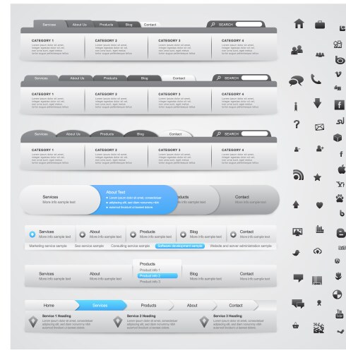 Set of 8 navigation bar for website Royalty Free Vector