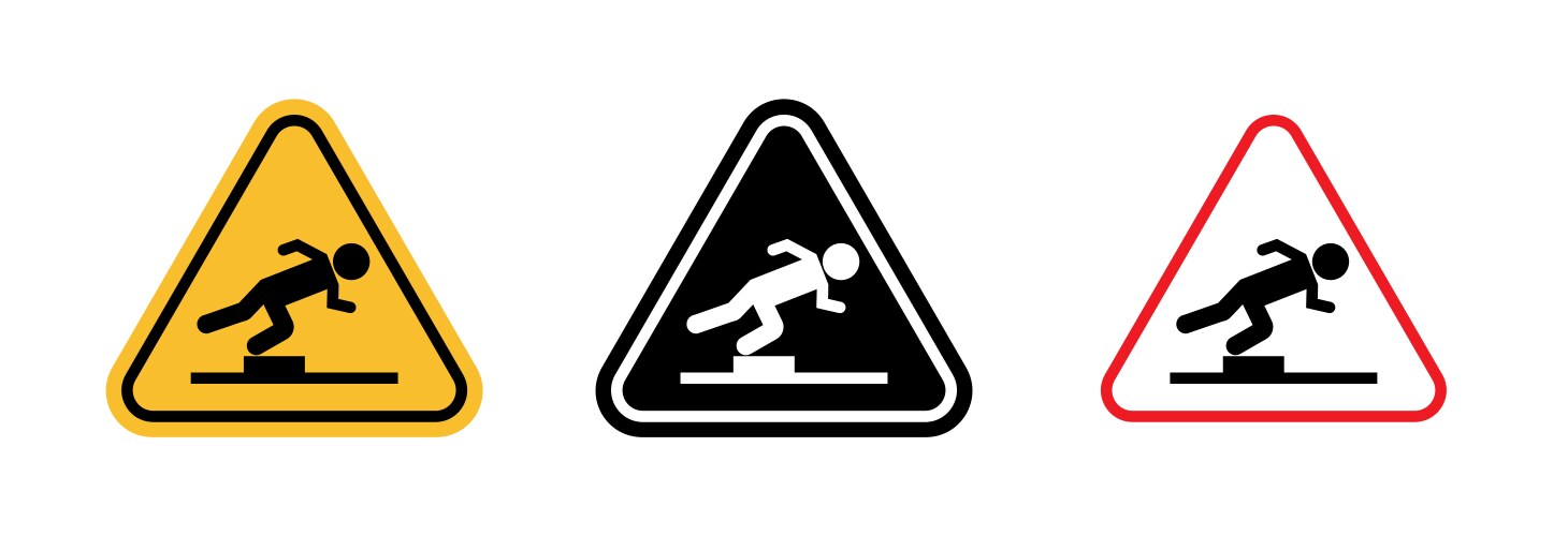 Tripping hazard warning sign icon set danger Vector Image