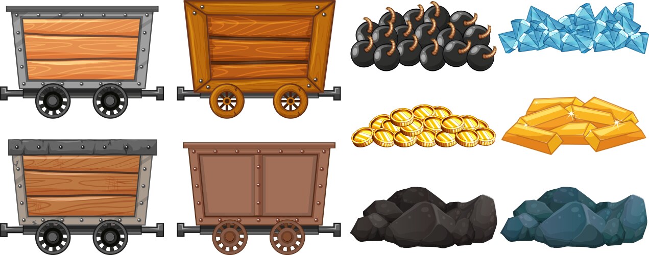 Counting numbers with gold in mining carts Vector Image