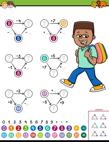 Math worksheet with kids and numbers Royalty Free Vector