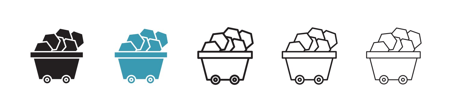 Trolley with coal icon set quarry mine raw energy Vector Image