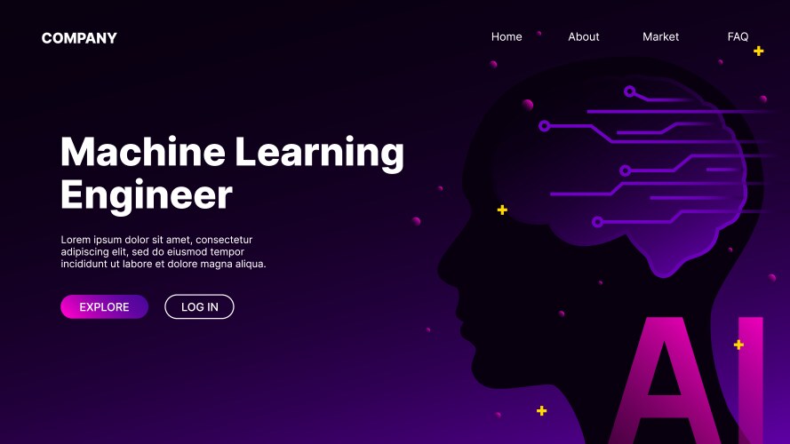 Machine learning web landing page template Vector Image