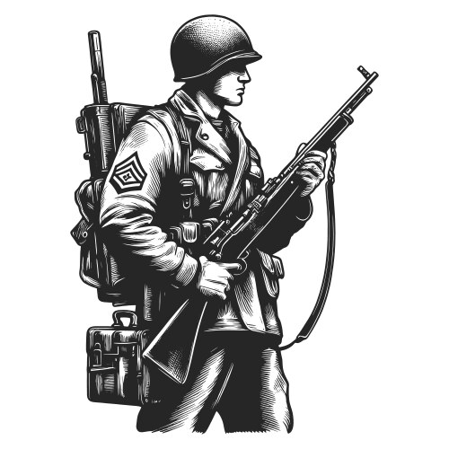 Soldier portrait engraving Royalty Free Vector Image