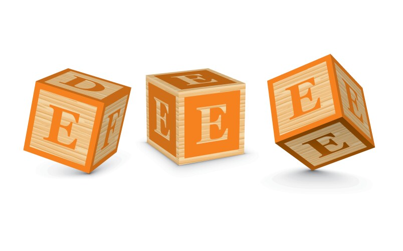 Letter e wooden alphabet block Royalty Free Vector Image