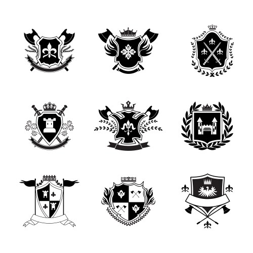 Royal shield insignia with crown symbol decorated Vector Image