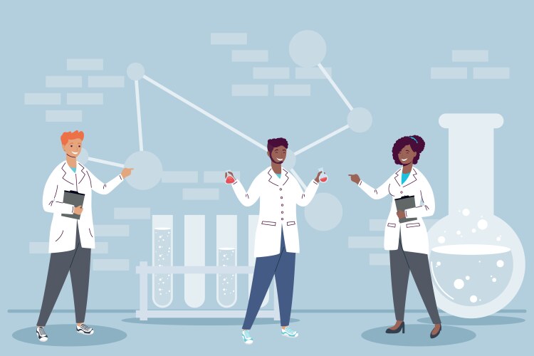 Laboratory four workers Royalty Free Vector Image