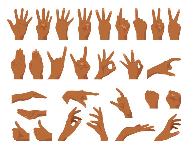 Set hands in different gestures hand signal Vector Image