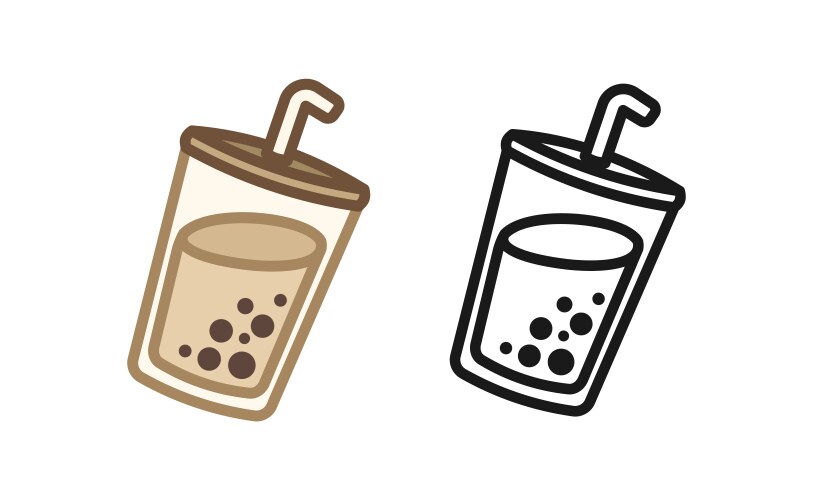 Cute milk tea bubble tilted with boba outline Vector Image