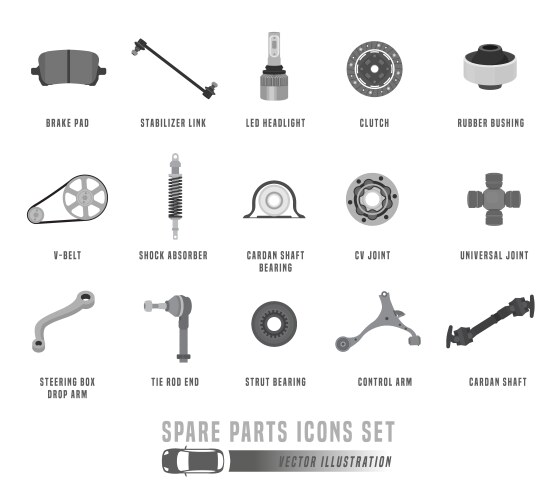 Car parts black icons Royalty Free Vector Image