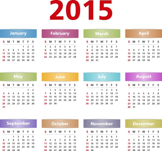 2015 calendar Royalty Free Vector Image - VectorStock